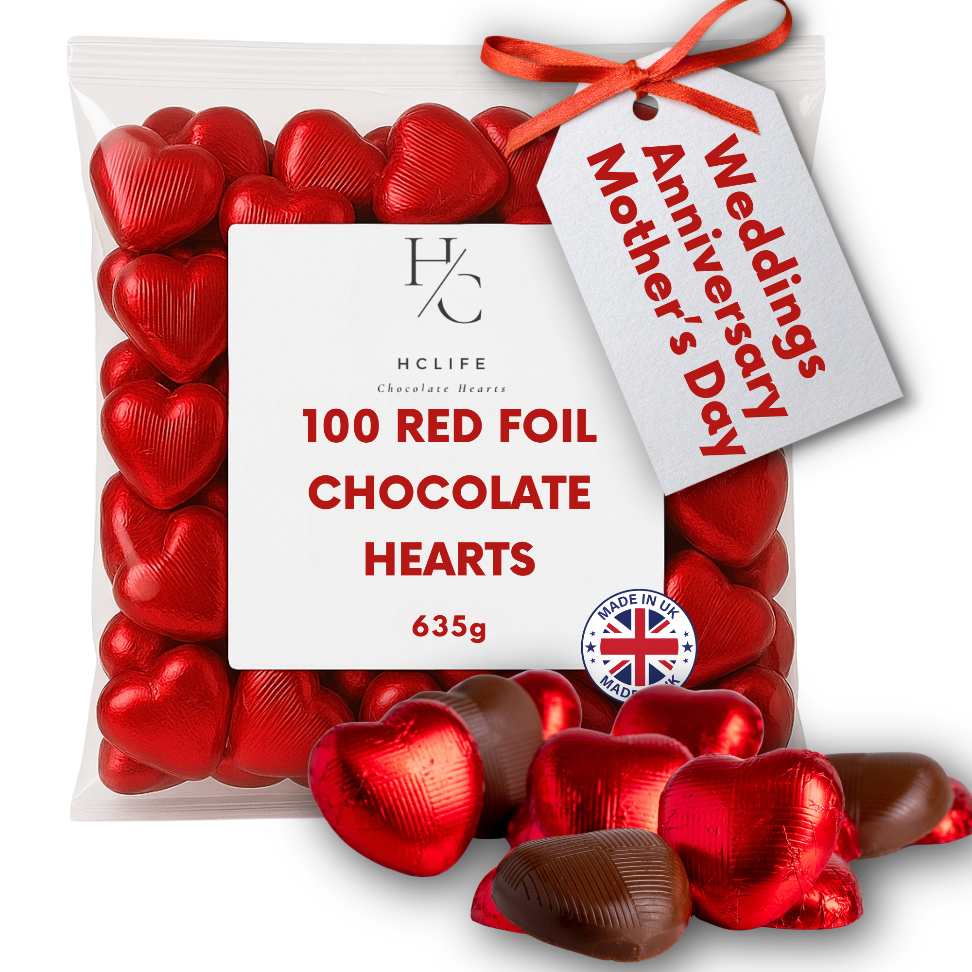 Red Foil Milk Chocolate Hearts 100pcs – Sweet Party Treat – mycandyshopuk