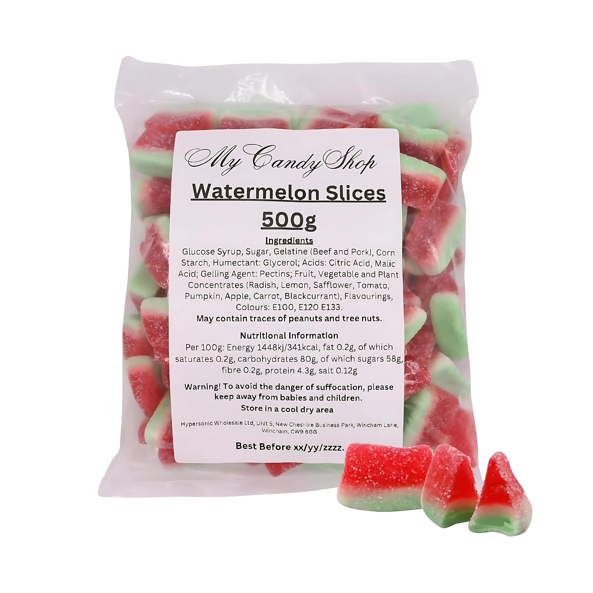 Fizzy Watermelon Slices 500g – Tangy Chewy Fruit Gummies – mycandyshopuk